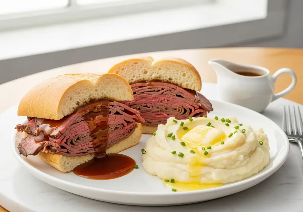 Savor the Classic Hot Roast Beef Sandwich with Creamy Mash - sickrecipes